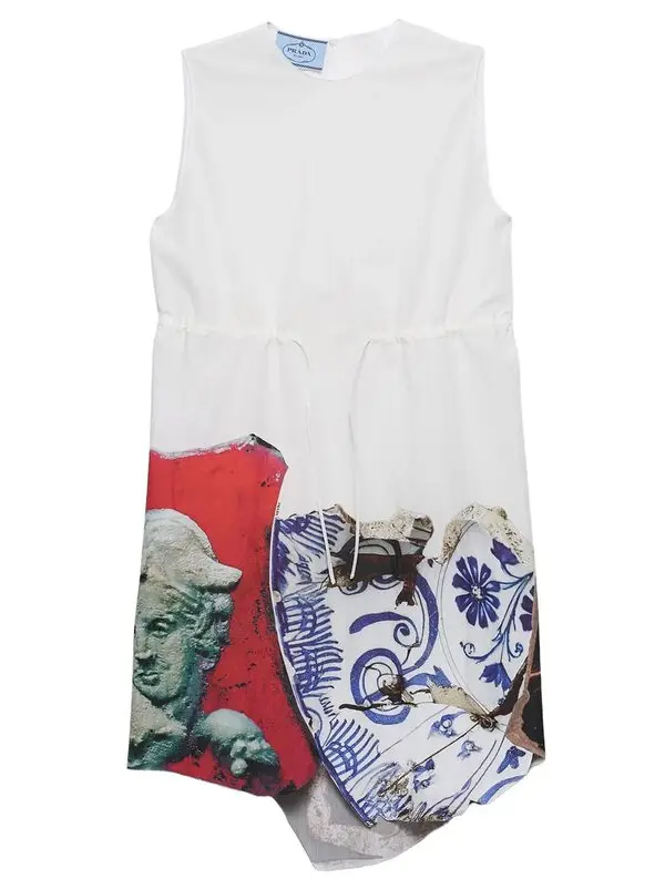 Prada Printed Compact Canvas Dress - White