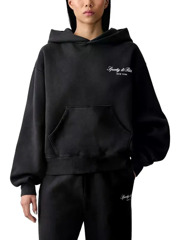 SPORTY & RICH Logo Print Hoodie - Black