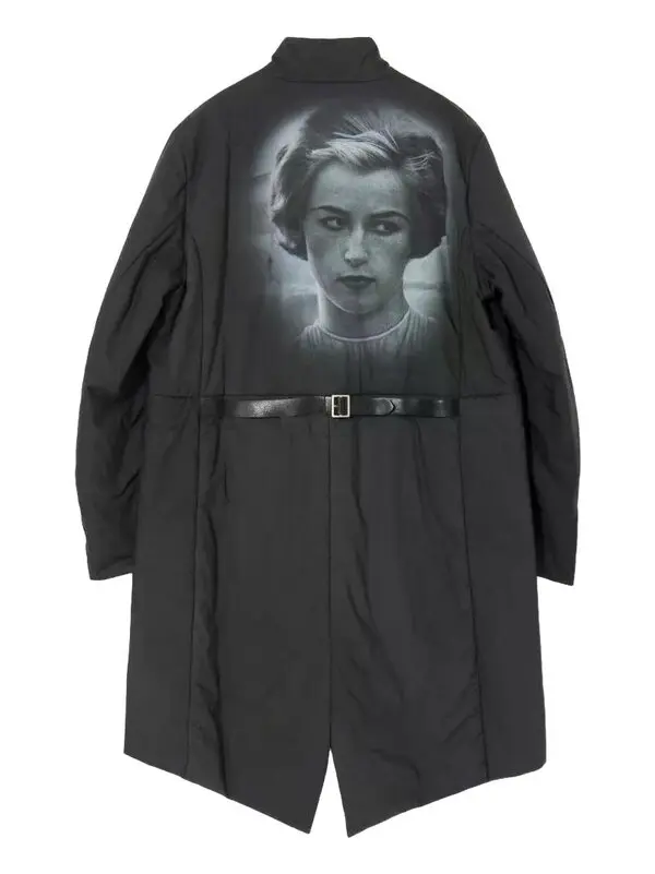 Undercover Belted Portrait Print Coat - Black