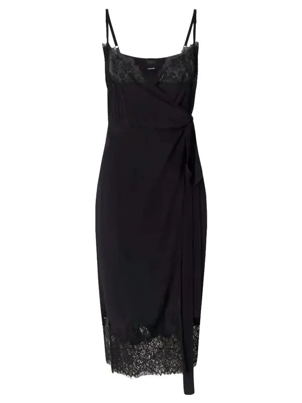 Pinko Lace Trim Wrap Midi Dress - Black