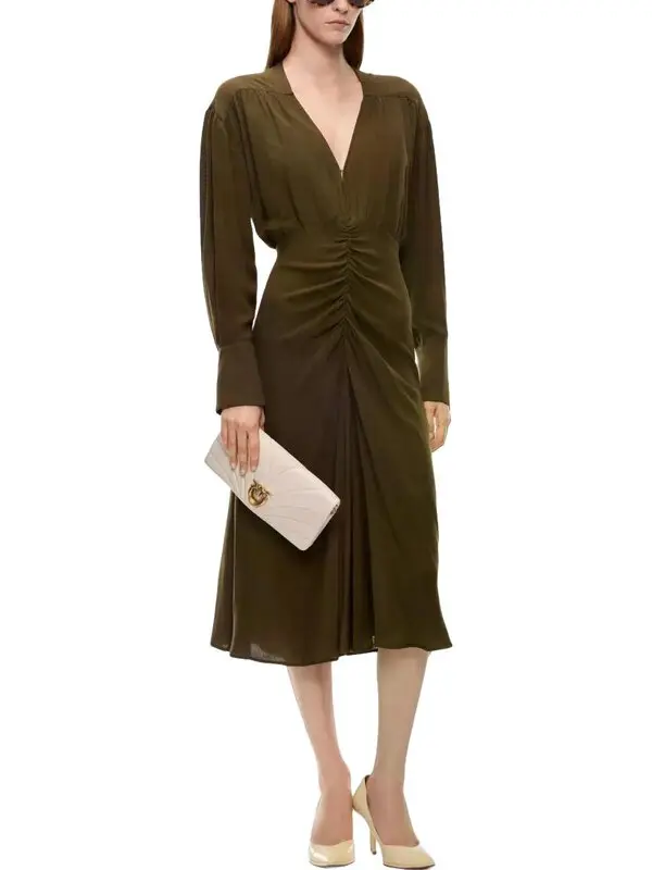 Pinko Ruched V-neck Midi Dress - Green
