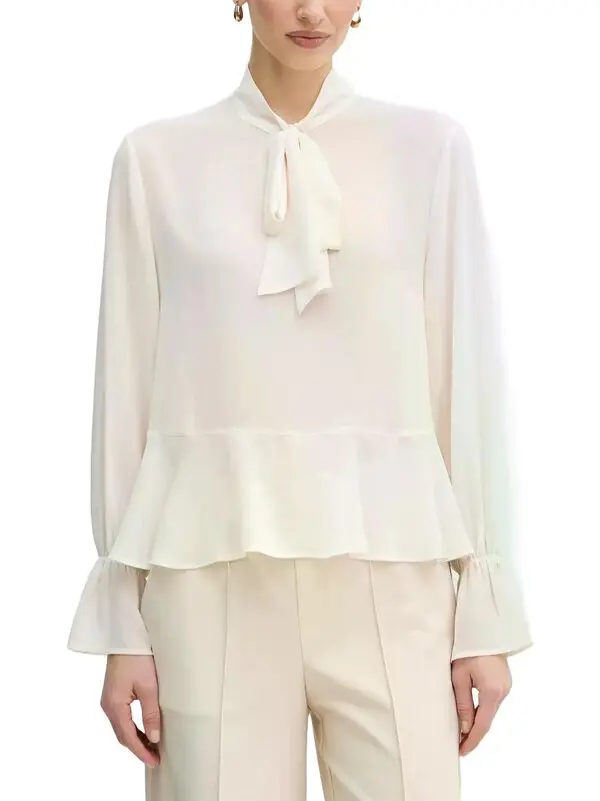 OUI Cream Ruffled Tie Blouse - Neutrals