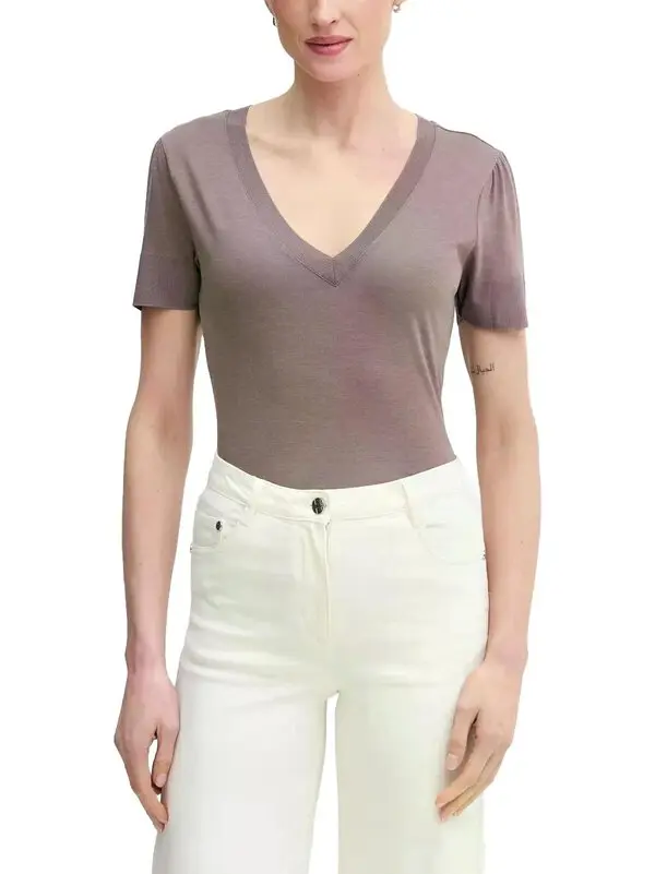 MOS MOSH V-neck Short-sleeve Knit Top - Brown