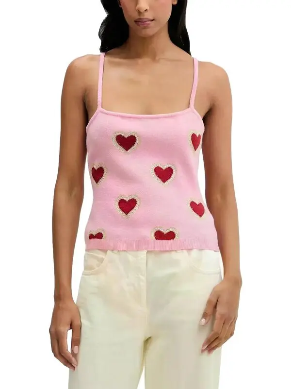 NEVER FULLY DRESSED Heart Motif Ribbed Knit Top - Pink