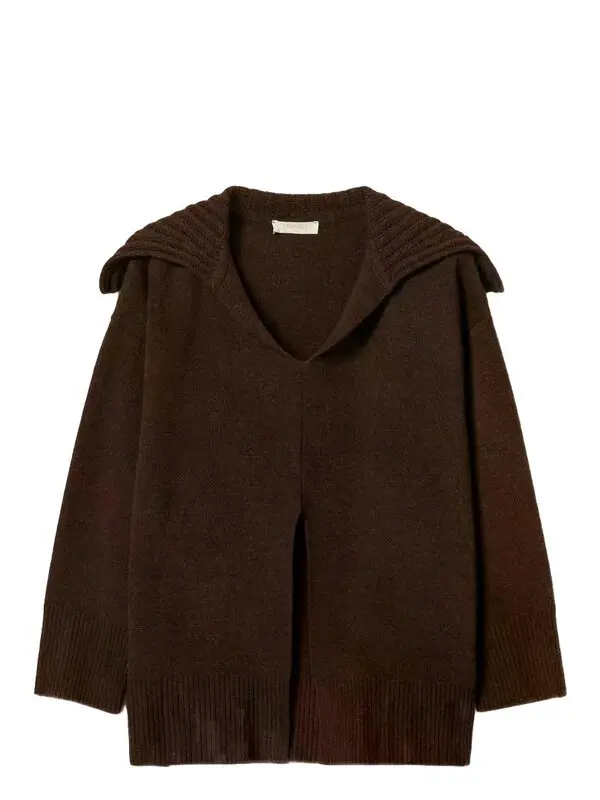 TWINSET Wool-blend Maxi Jumper With Ribbed Collar And Slit - Brown