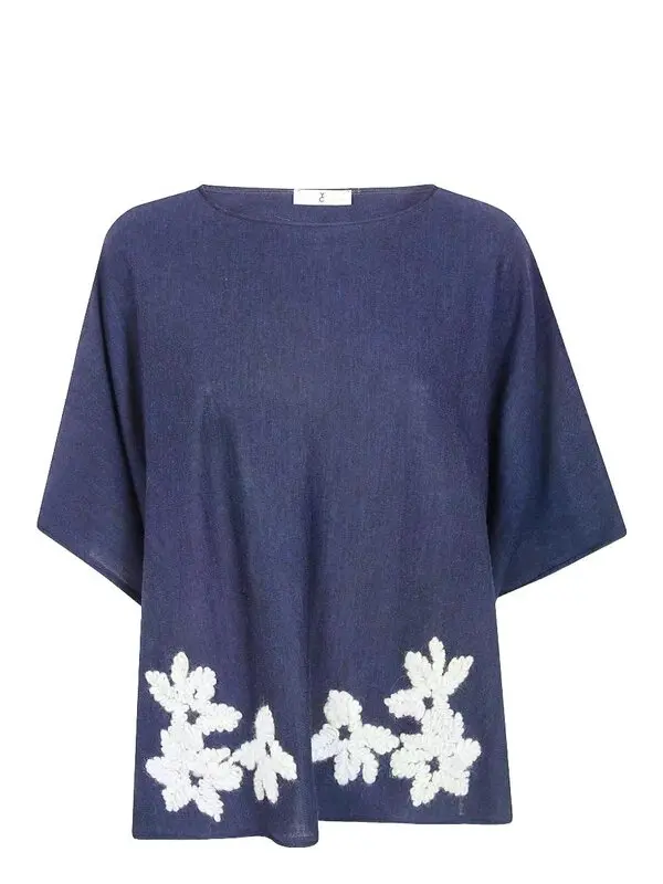WHYCI Floral Embroidered Wool Shirt - Blue
