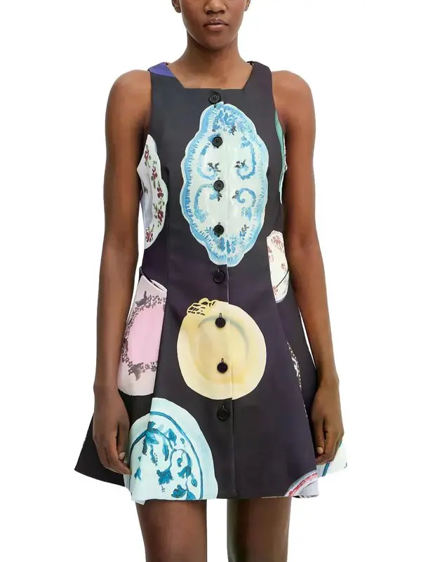 Stine Goya Plate Print Button-up Mini Dress - Black
