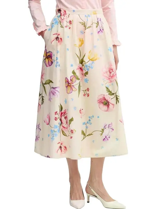 OUI Floral Print Pleated Midi Skirt - Neutrals