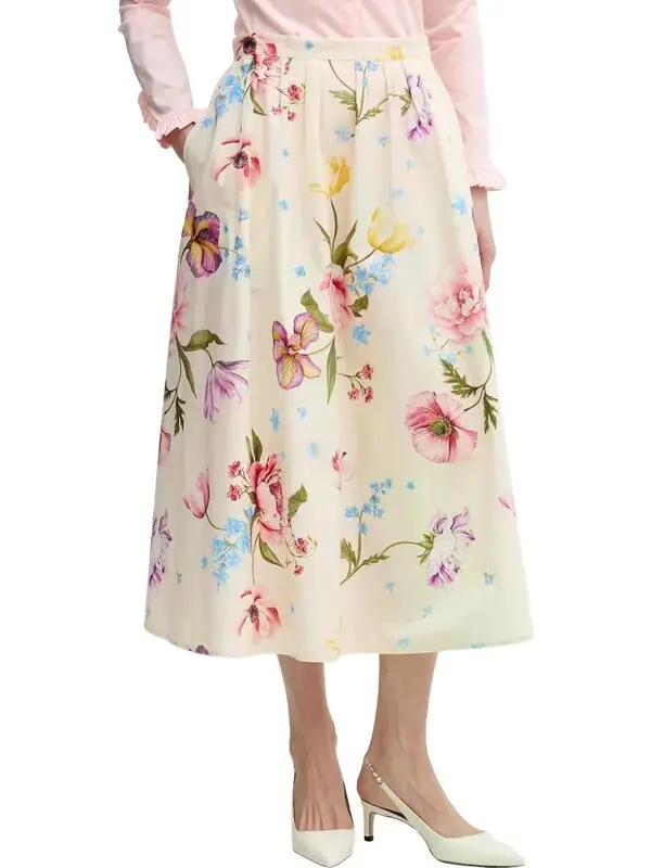 OUI Floral Print Pleated Midi Skirt - Neutrals