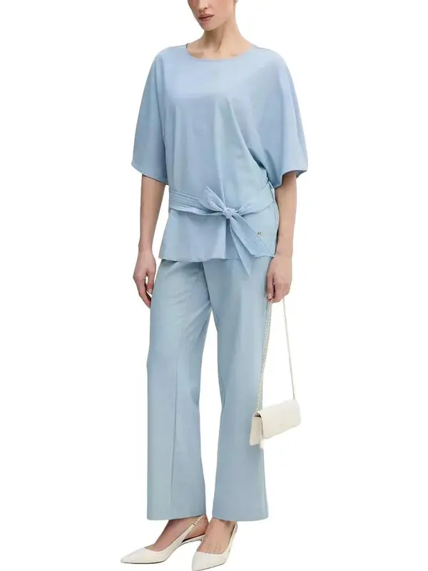 MOS MOSH Belted Short-sleeve Blouse - Blue