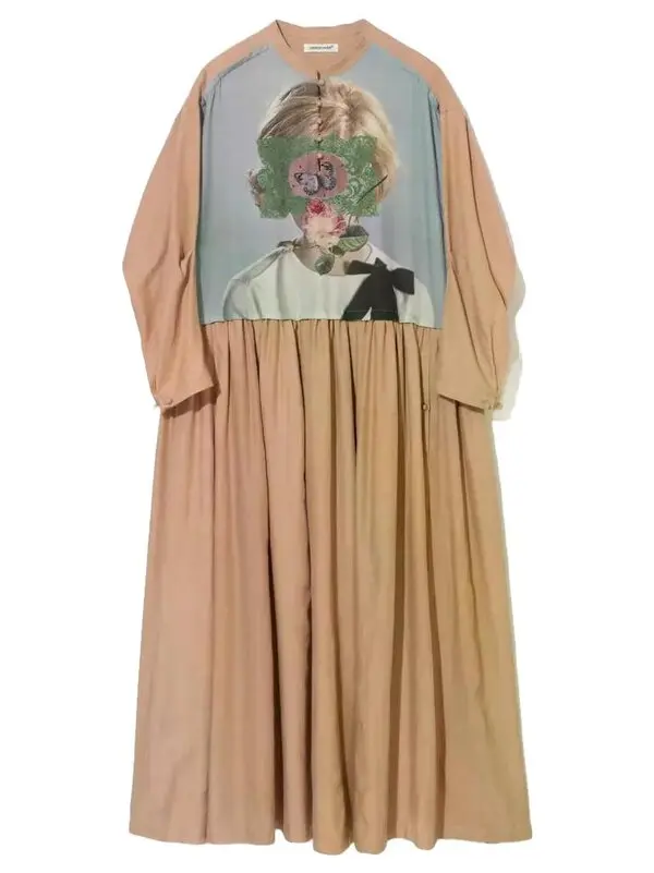 Undercover Graphic Print Gathered Dress - Neutrals