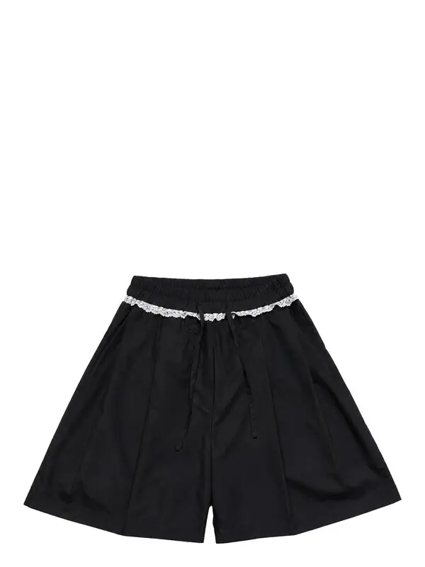 ALAS Name Silk-cotton Blend Pleated Shorts With Lace Trim - Black