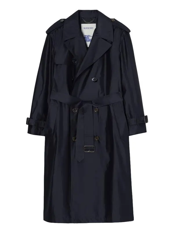 Burberry Long Silk Hoxton Trench Coat - Navy
