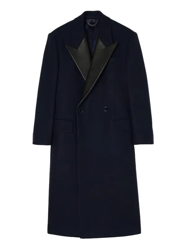 Burberry Tailored Wool Coat With Leather Trim - Navy