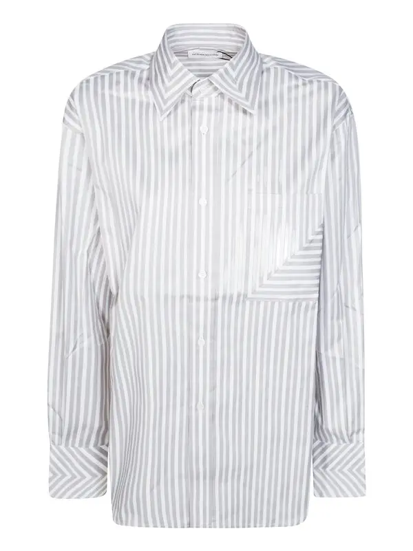 Victoria Beckham Striped Cotton Shirt With Pocket Detail - Grigio