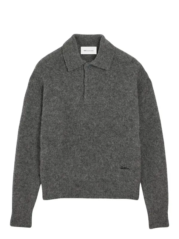 AMI Paris Alpaca-wool Blend Polo Shirt - Grey