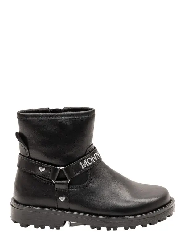 Monnalisa Biker Boots With Heart Embellishments - Nero