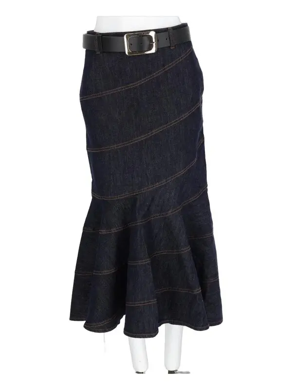 SELF-PORTRAIT Cotton Blend Stretch Skirt - Blue