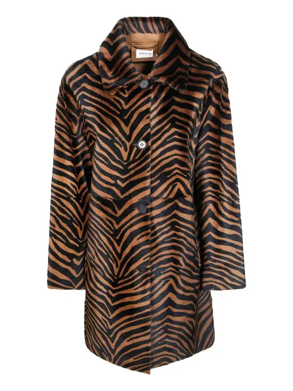 PAROSH Tiger-print Lambskin Overcoat - Marrone