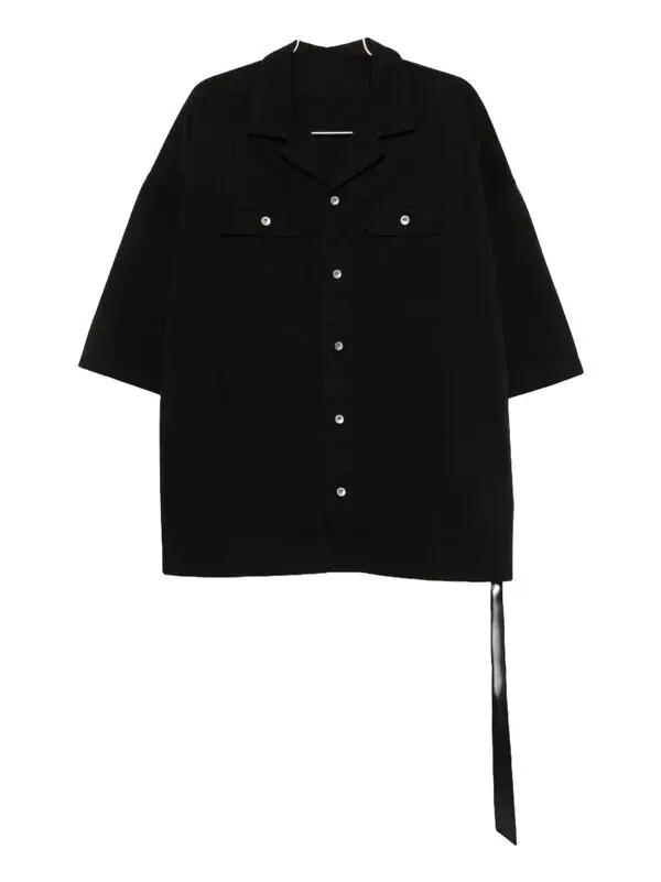 Rick Owens Cotton Oversized Shirt With Three-quarter Sleeves, Button Front & Pockets - Nero