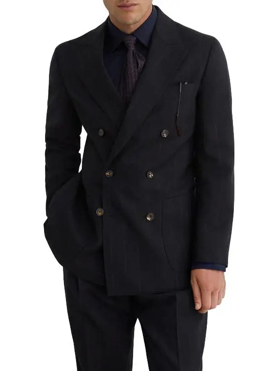 REISS Valley Pinstripe Wool Double Breasted Dinner Jacket - Navy