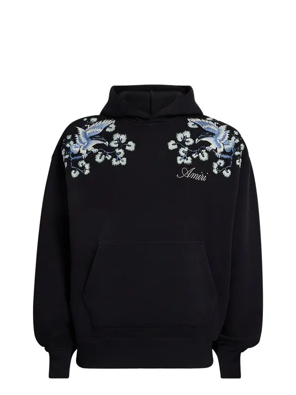 Amiri Cotton Hoodie With Floral Embroidery - Black