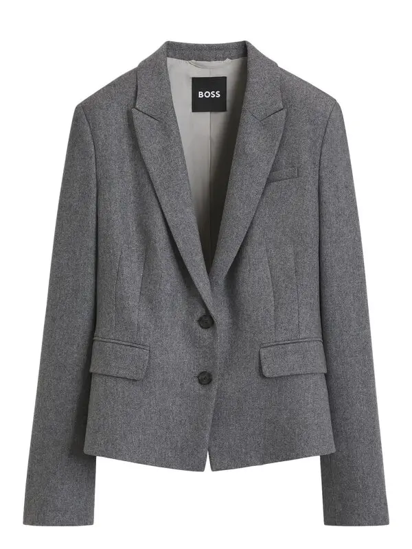 BOSS Melange Flannel Slim-fit Blazer - Light Grey