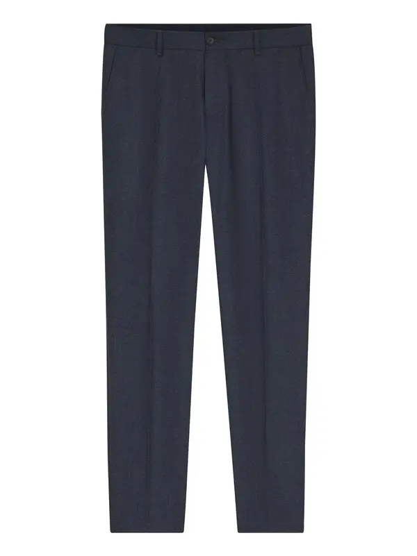 BOSS Slim-fit Patterned Italian Virgin Wool Dress Pants - Dark Blue
