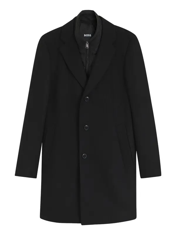 BOSS Wool-blend Coat With Zip-up Inner - Black