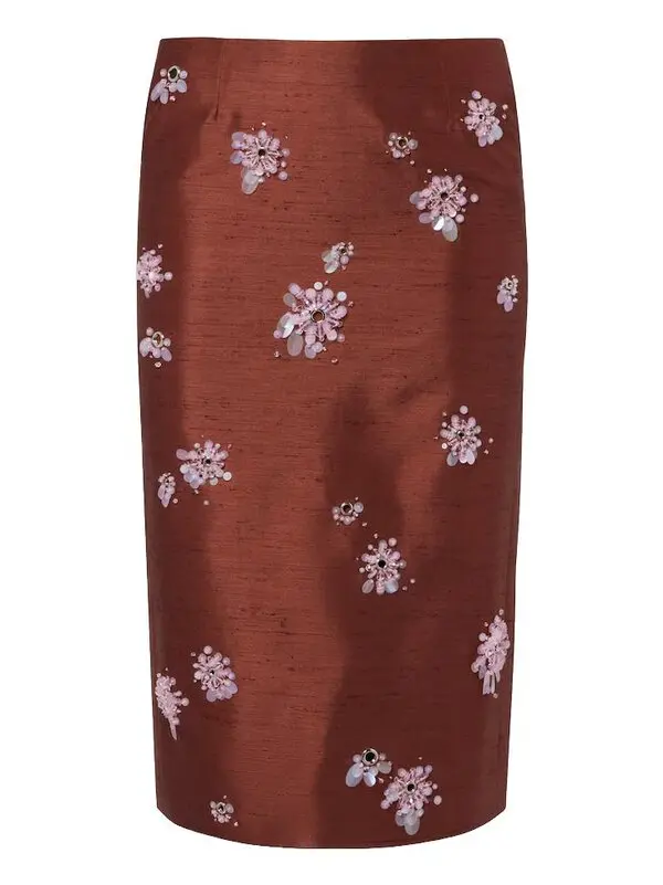 SHUSHU/TONG Embellished Slip Skirt - Brown