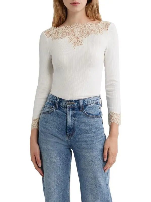 DÔEN Riana Lace Trim Ribbed T-shirt - Salt