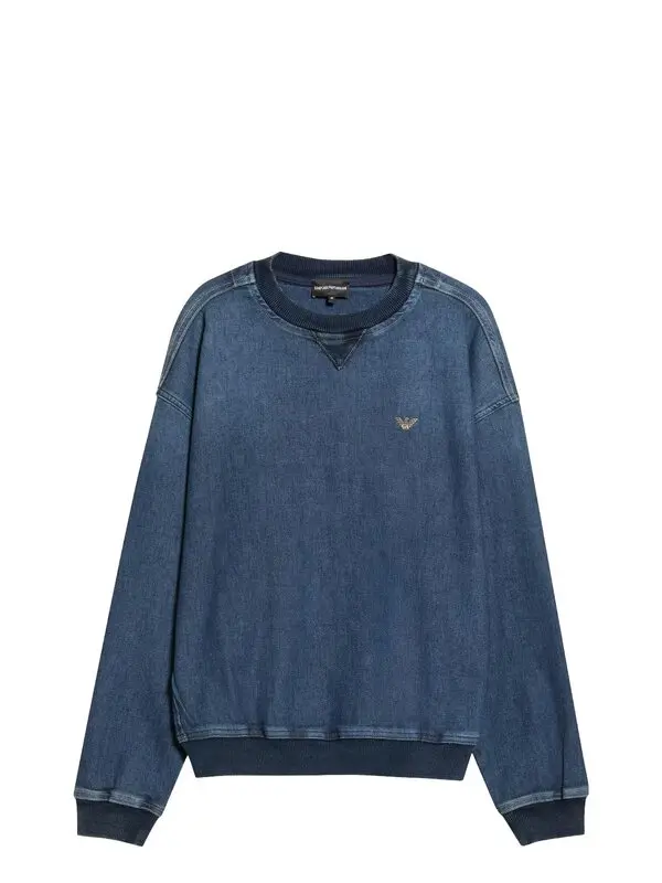 Emporio Armani Look Crewneck Sweatshirt With Logo - Denim