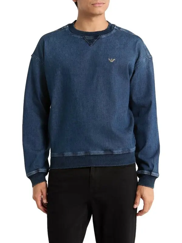 Emporio Armani Look Crewneck Sweatshirt With Logo - Denim
