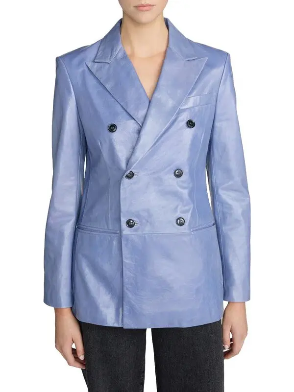 FRAME Boulevard Leather Blazer - Periwinkle