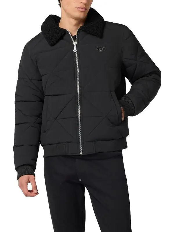 Philipp Plein Padded Down Jacket With Shearling Collar - Black