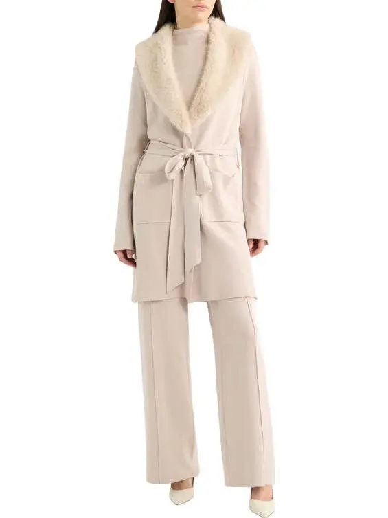 TAHARI ASL Faux Fur Collar Cardigan - Ivory