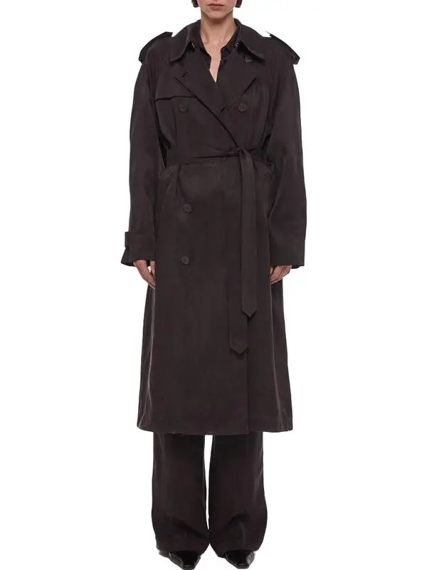 Helmut Lang Fluid Microsuede Trench Coat - Truffle