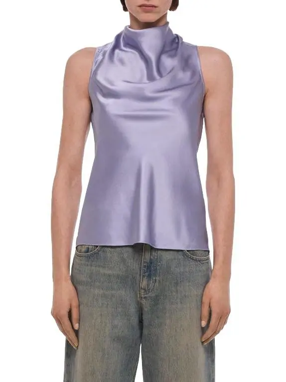 Helmut Lang Silk Satin Draped Tank - Aleutian