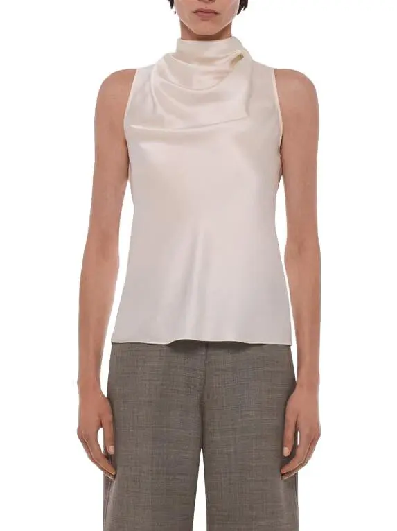 Helmut Lang Silk Satin Draped Tank - Ivory