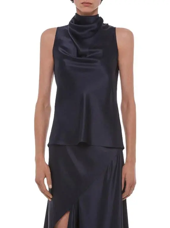 Helmut Lang Silk Satin Draped Tank - Navy