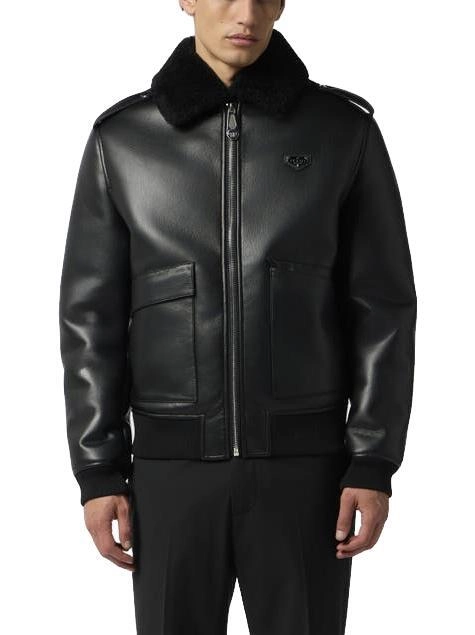 Philipp Plein Eco Shearling Aviator Jacket - Black