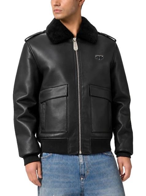 Philipp Plein Eco Shearling Aviator Jacket - Black