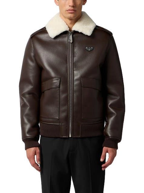 Philipp Plein Eco Shearling Aviator Jacket - Brown