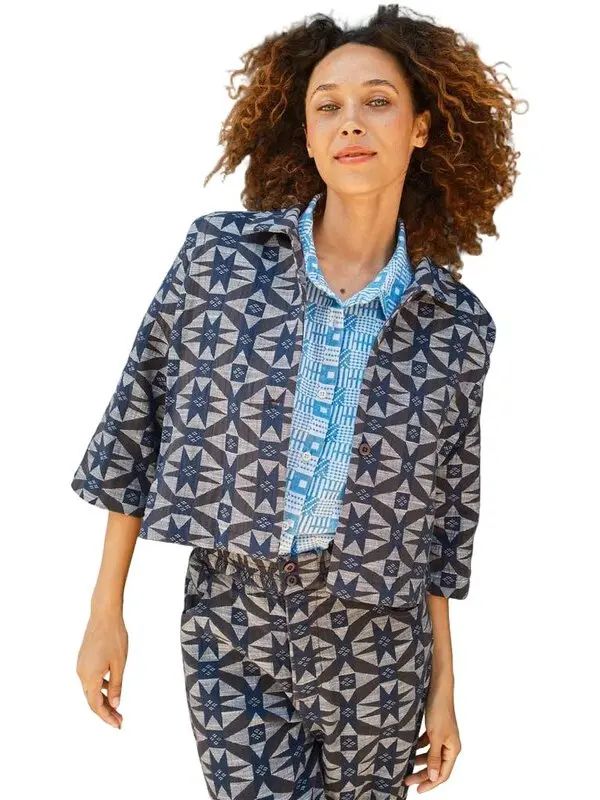 Ace & Jig Cropped Collared Button-up Jacket - Compass