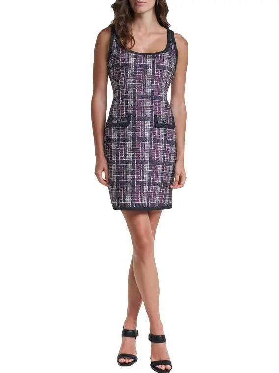 Karl Lagerfeld Paris Sleeveless Tweed Print Ponte Mini Dress - Fig/truffle Combo