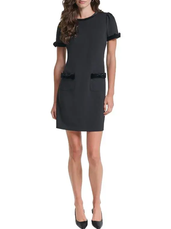 Karl Lagerfeld Paris Velvet Detail Scuba Crepe Mini Dress - Black