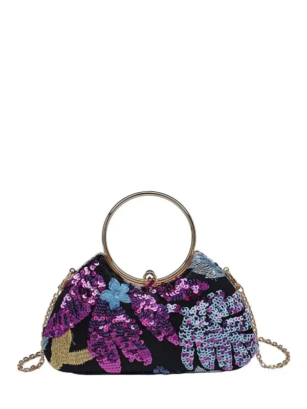 URBAN EXPRESSIONS Phoebe Sequined Evening Bag With Ring Handle - Black Multi