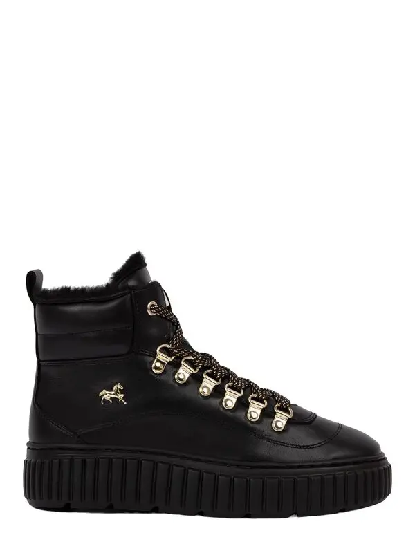 CAVALINHO Artic Leather High-top Platform Sneakers With Faux Fur Trim - Black