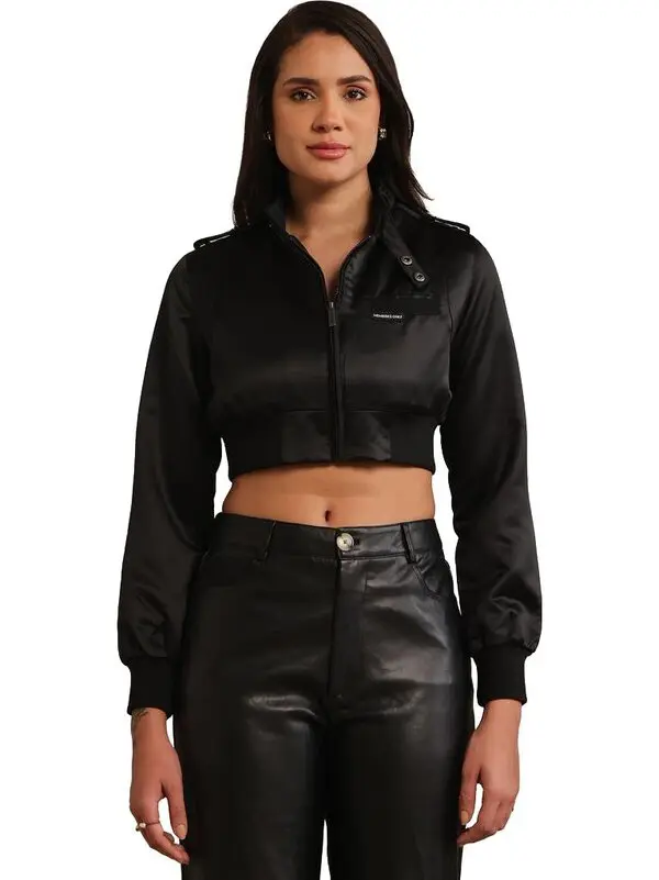 MEMBERS ONLY Cropped Classic Satin Iconic Racer Jacket - Black