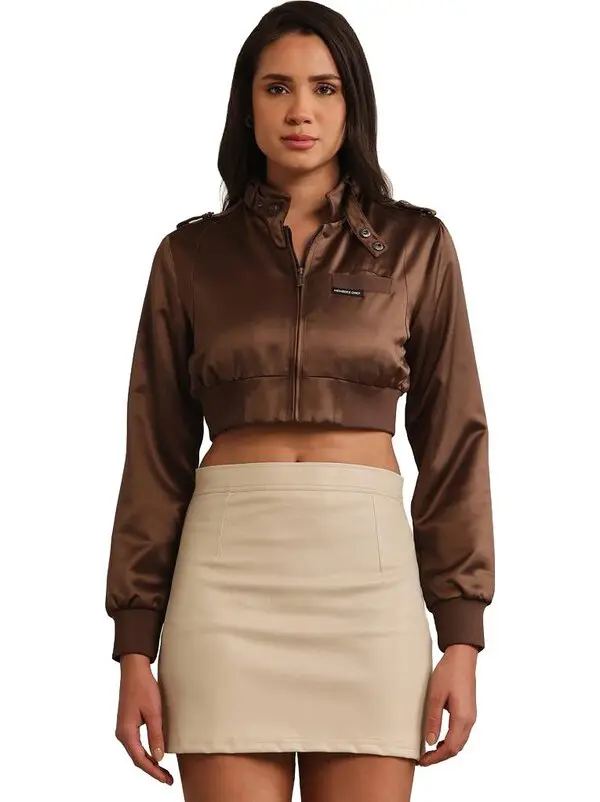 MEMBERS ONLY Cropped Classic Satin Iconic Racer Jacket - Brown
